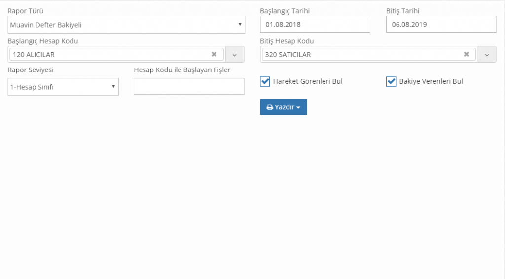 Muhasebe Raporları – Muavin Defter Bakiyeli